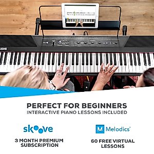 Alesis Recital – 88 Key Digital Piano Keyboard with Semi Weighted Keys, 2x20W Speakers, 5 Voices, Split, Layer and Lesson Mode, FX and Piano Lessons