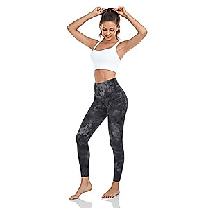 HeyNuts Leggings with Pockets for Women, High Waisted 7/8 Leggings Tummy Control Compression Workout Buttery Soft Pants 25'' Diamond Dye Coal Black S(4/6)