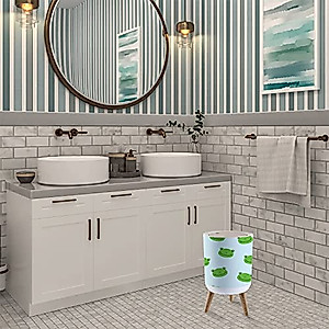 Small Trash Can with Lid Seamless with Cute Frogs for Kids Stock 7 Liter Round Garbage Can Elasticity Press Cover Lid Wastebasket for Kitchen Bathroom Office 1.8 Gallon