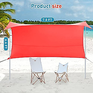 Beach Tents Pop Up 4-5 Person UPF50+, Popup Canopy Shade Camping Sun Shelter Portable with Carrying Bag, Outdoor Sunshade for Trips, Fishing or Grass Picnic (7x7 Ft 2 Pole, Orange)