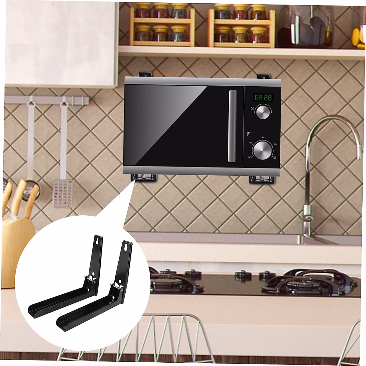 HEMOTON 1pc Microwave Oven Mount Shelf Bracket Wall-mounted Microwave Rack Stainless Steel