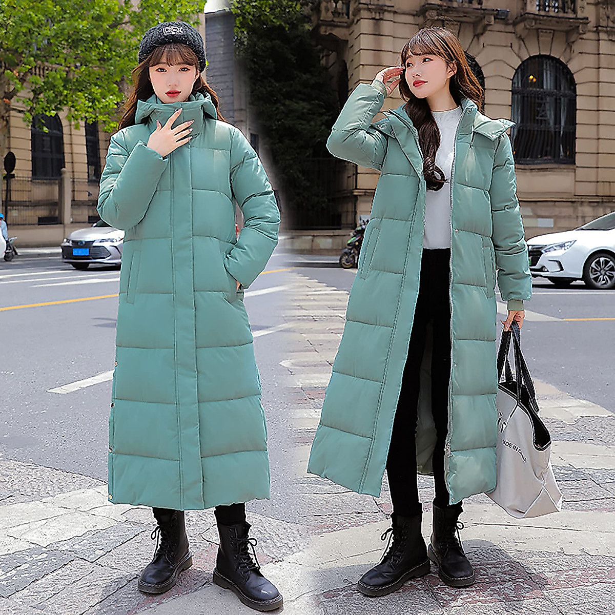 SMIDOW promo codes for today Women's Long Quilted Coat Fashion Ladies Maxi Length Winter Thickened Hooded Puffer Jacket Side Slit Button Outwear womens long winter coat Green 2X