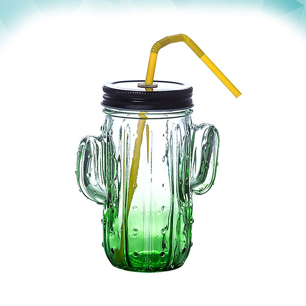 DOITOOL Drinking Glasses, Cactus Shape Glass Straw Cup Creative Juice Glass Drinking Mug for Water Juice Coffee (Cactus Glass, Green)