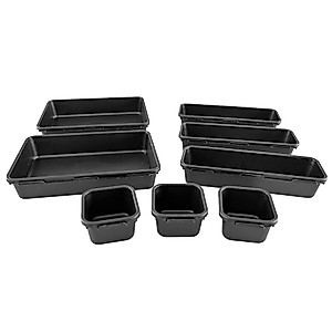 HOME-X Connecting Organizer Trays, Set of Interlocking Adjustable Trays for Organizing Office Supplies and Kitchen Utensil Drawers, Set of 8, 3 Sizes, Black