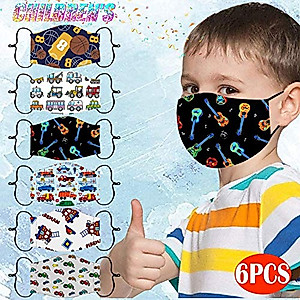 5PC Children Fashion Cute Funny Cartoon Car Robot Slipper Guitar Face Bandanas Washable Reusable Facewear for Kids Boy Girl (5PCS,I)