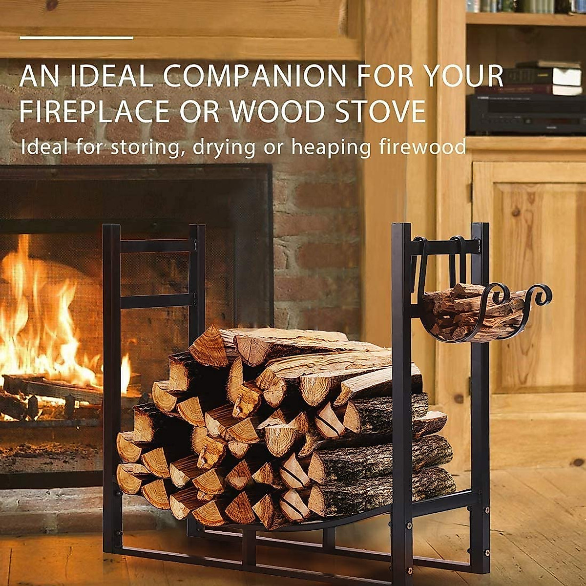 VIVOHOME 3ft Heavy Duty Indoor Outdoor Firewood Storage Log Rack with Kindling Holder with 4ft Heavy Duty Indoor Outdoor Firewood Storage Log Rack and Cover Combo Set