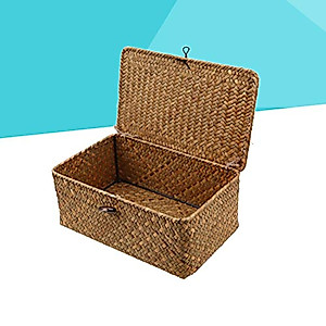IMIKEYA Rattan Box Rectangular Wicker Storage Basket with Lid Decorative Seagrass Nesting Baskets Set Storage Baskets for Organizing Bedroom Bathroom Laundry Room Kitchen S Woven Basket
