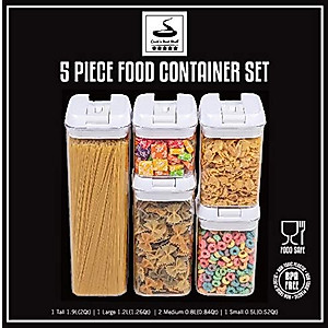Airtight Food Storage Container Set of 5 by CooksBestStuff - SAFETY FIRST - BPA Free - Meets FDA Food Contact Requirements - Pasta Rice Noodles Easy Open Close Canisters DURABLE NEW STRONG HANDLES - SpaceSaver SNACKS