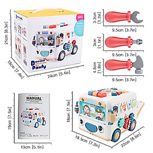 OWNONE 1 Baby Activity Cube Toy, Musical School Bus Toy for Toddlers 1-3, Learning Music Toy Birthday Gift for Baby Boys & Girls 1 2 3 Years Old