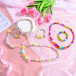 BigOtters Little Girls Necklace Bracelet, 3 Sets Lovely Colorful Beads Toddler Necklaces for Girls, Play Jewelry for Toddlers 2-4