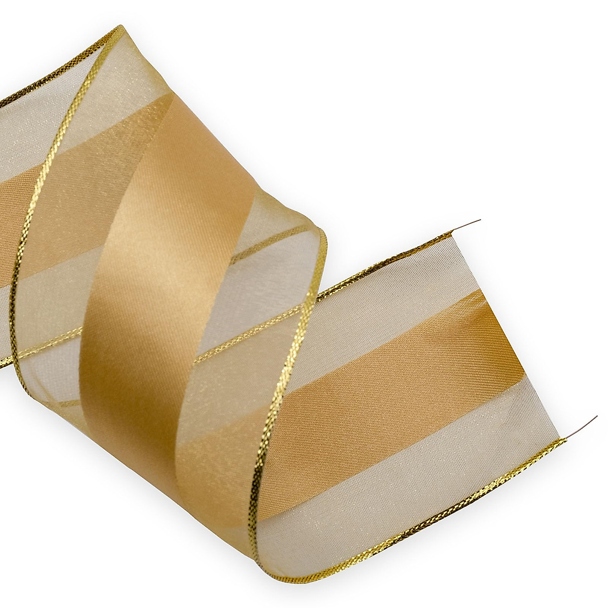XMRIBBON Wire Edged Ribbon Golden Sheer Edge Satin Ribbon, 2 1/2" x 10 Meters,for Gift Wrapping, Tree Topper, Garland, Christmas Wreath