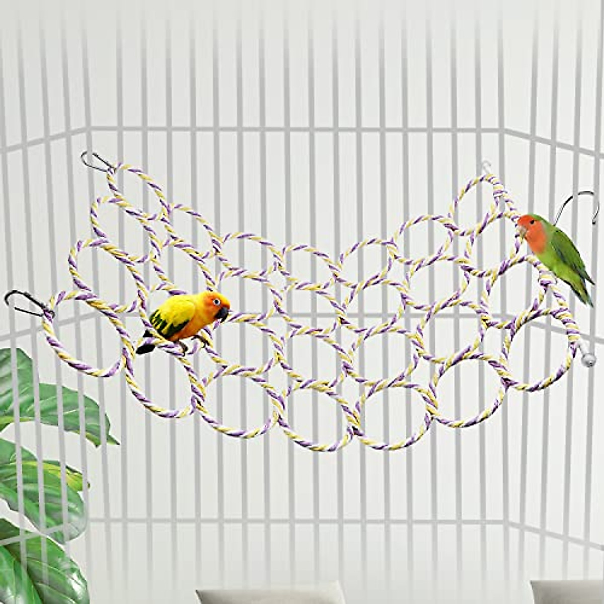 Bird Rope Climbing Net Parrot Swing Hanging Toy for Parakeet Cockatiel Cockatoo Conure African Grey Macaw (Random Color)