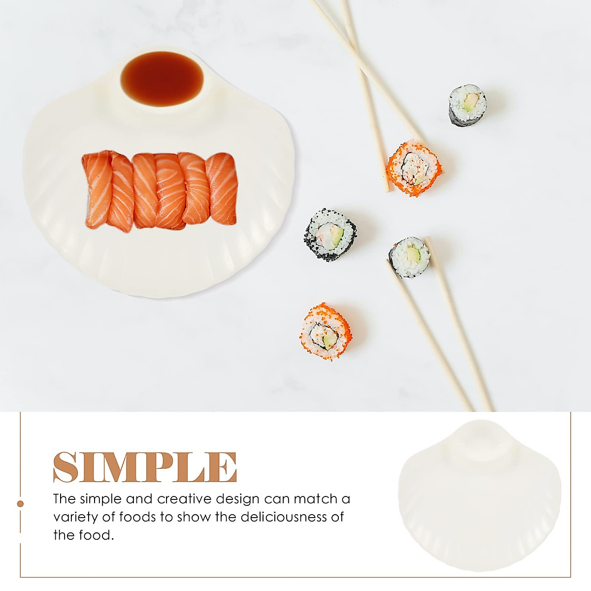 UPKOCH Movie Night Snack Trays 6Pcs Shell Dumpling Plates with Sauce Holder Plastic Sushi Plates Serving Platter Tray French Fries Plate with Sauce Divider For Home Kitchen (White) Serving Dishes