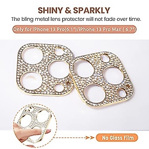 Goton 2 Pack Bling Camera Lens Protector Compatible with iPhone 13 Pro Max & 13 Pro - Glitter Diamond Metal Lens Protective-decoration Cover Accessories, Gold+Gold