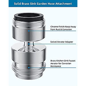 Faucet to Garden Hose Adapter Kit, Sink Hose Attachment Faucet Adapter to Garden Hose 360-degree Swivel with Removable Faucet Aerator Garden Hose Sink Adapter Including Female Adapter- Chrome Finished