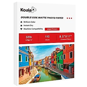 Koala Thin Presentation Paper Double-Sided Matte for Printing Photo 8.5X11 Inches 110 Sheets, Compatible with Inkjet Printer