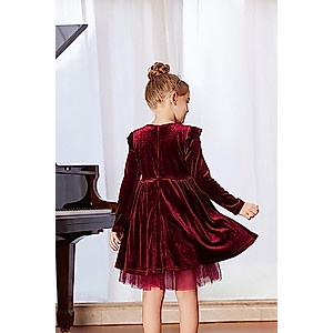 GRACE KARIN Girls Red Velvet Dress Crew Neck Christmas Fall Winter Party Dresses Size 5-6