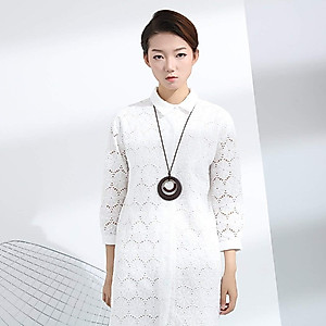 Womens Pendant Necklace Wood Handmade Jewelry Long Rope Sweater Necklace for Woman