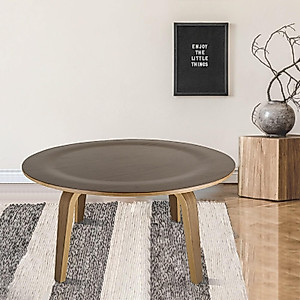 Round Wood Coffee Table Accent for Living Room 33x15 (Dia X H) Brown Modern Contemporary Walnut Finish Solid