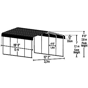 Arrow Sheds Amazon Exclusive 12' x 20' x 7' 29-Gauge Carport with Galvanized Steel Roof Panels and Enclosure Kit, Charcoal