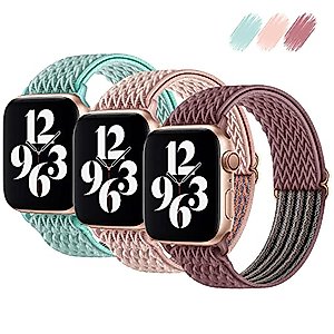 Fullife 3-Pack Stretchy Solo Loop Strap Compatible with Apple Watch Bands 38mm 40mm 41mm, Adjustable Braided Sport Elastics Nylon Women Men Wristband for iWatch Series 8/7/6/5/4/3/2/1 SE