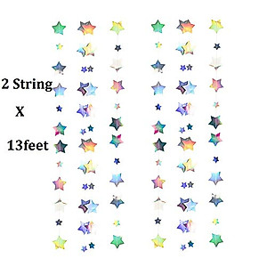 Holographic Big Star Party Decorations Hanging Iridescent Stars Garlands for Birthday Party Decor Rainbow Star Banner for Unicorn Theme Starry Night Baby Shower Wedding Kids Party Paper Streamer