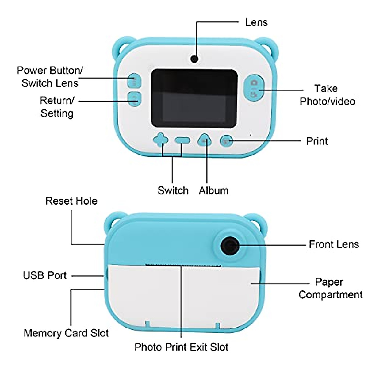 Print Out Camera, Photos Appear Immediately Small Portable One-Click Printing Kids Camera Prints Photos Easily Grasp for Kids for Outdoor(Blue)