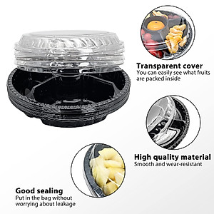 Apatal 12Pcs Disposable Fruit Trays, Round Plastic Appetizer Serving Tray with Lid 5 Compartment Party Platters Divided Food Dip Containers for Snack Vegetable Salad Veggie Fruit Organizer-Black