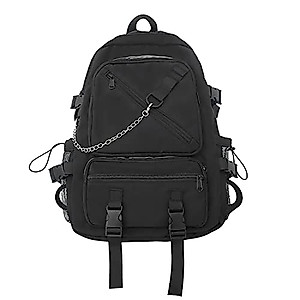 GAI Techwear Backpack Japanese Streetwear Vintage Alt Emo Backpack College School Laptop Bag Cool Hip Hop Goth Punk Rucksack (One Size, d)