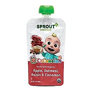 CoComelon Sprout Organic Baby Food Apple Oatmeal Raisin with Cinnamon, 3.5 Oz Pouch