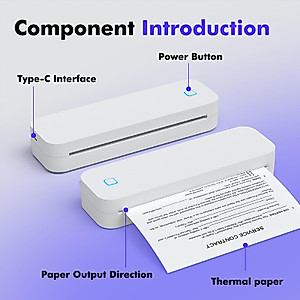 A4 Portable Thermal Transfer Printer Wireless Tattoo Transfer Printer Use with Mobile /Lap 56mm/77mm/107mm/210mm/216mm(2in/3in/4in/8in/8.5in) US Letter A5 Paper Size for Office School Compatible