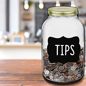 Large Coin Bank Jar for Adults - Giant One Gallon Glass Piggy Bank for Adults with Gold Slotted Metal Lid, Clear Tip jar for Money, Coin Jar for Adults, Money jar for Adults, Raffle Ticket Holder