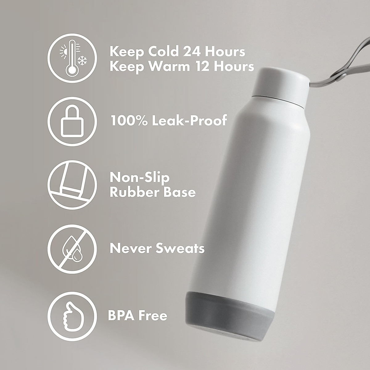 WOKY TIKO 17oz Titanium Ceramic Tumbler - Double-Layer Stainless Steel Insulated Water Bottle, Vacuum Structure Design with Titanium Lid & Silicon Carry Strap - Perfect for Gym& Travel (White)