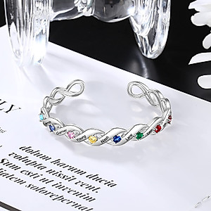 ALBERTBAND Mothers Day Gifts Family Bracelet Personalized Mother Bracelet with 8 Birthstones Infinity Cuff Bracelet for Women Custom Names Bracelet for Grandmother
