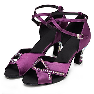 Minishion Women's TH158 Kitten Low Heel Purple Satin Wedding Ballroom Latin Taogo Dance Sandals US 8.5