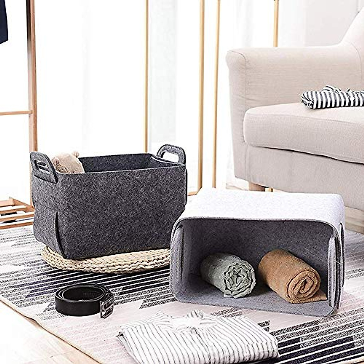 Household Boxes Laundry Felt Storage Basket Organiser Container, Foldable Book Box Toys Organise Container(Light Grey Small)