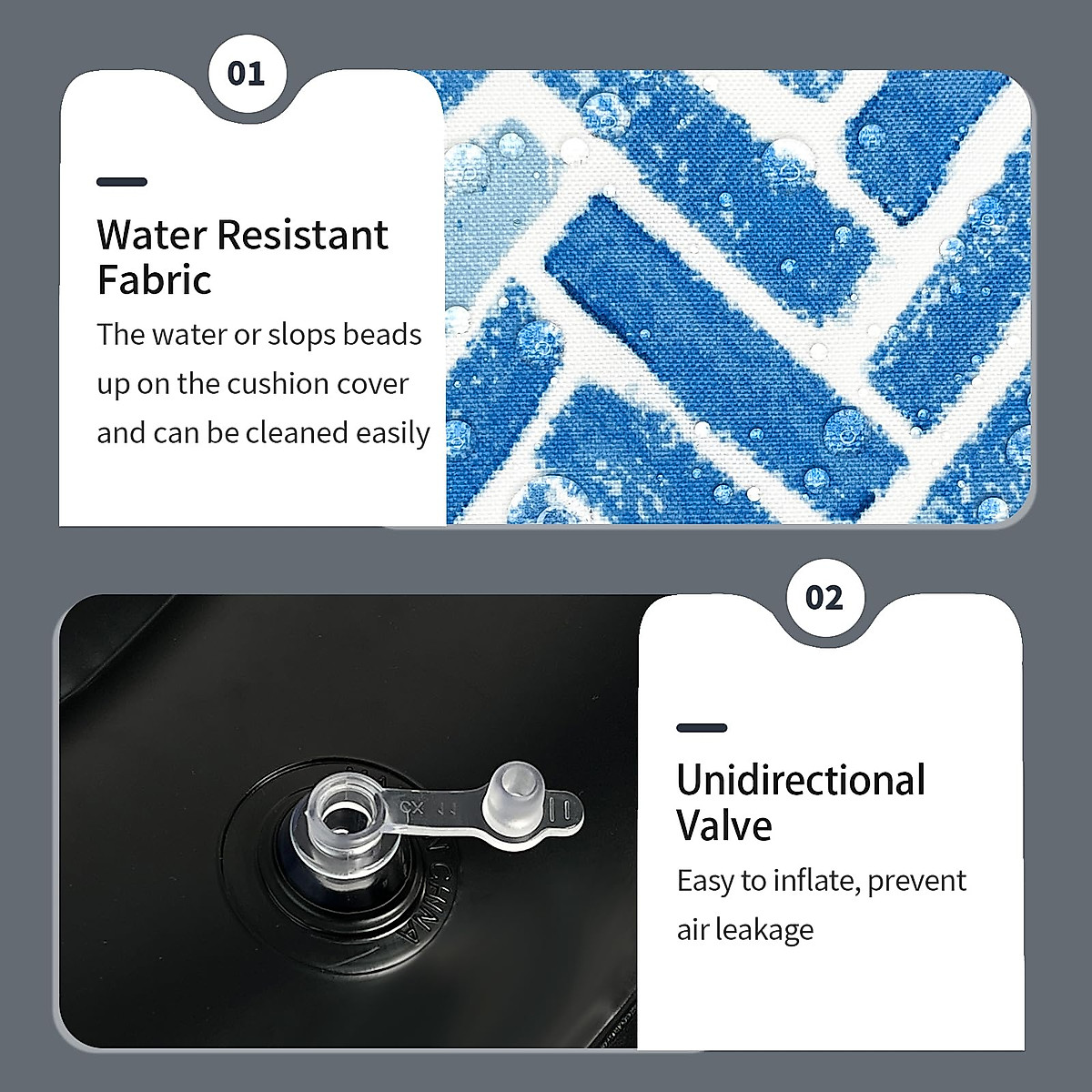 DYTXIII Inflatable Ottoman Stool D21 xH9 for Outdoor/Indoor Use, Water Repellent Patio Foot Rest Stool with Portable Handle,Round Pouf Ottoman Suitable for Garden,Deck and Camping - Blue Bricks