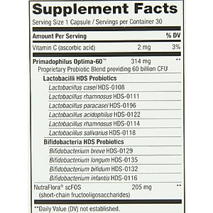 Nature’s Way Fortify Optima Daily Probiotic 60 Billion 15 Strains Digestive and Immune Support* with Prebiotics 30 Capsules