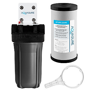 Aquasure Fortitude V2 Series Whole House Multi-Purpose Sediment/Carbon/Siliphos Anti-Rust, Bacteria & Scale Inhibiting Water Filter System, Small Size | Reduces Chlorine, Taste & More (AS-FS-25SPX)