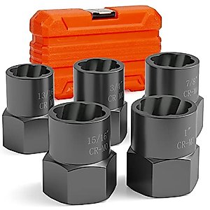Impact Nut Bolt Extractor Tool Set, Heavy Duty Bolt Nut Remover For Stripped, Damaged, Rounded off and Rusted Lug Nuts, 5PCS 1/2" Drive Nuts Bolt Removal Kit Large Size 19-25mm Fit Lorry Truck
