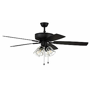 Craftmade P104FB5-52FBGW Pro Plus 52" Ceiling Fan with LED Lights & Pull Chain, 5 Reversible Flat Black/Greywood MDF Blades, Flat Black