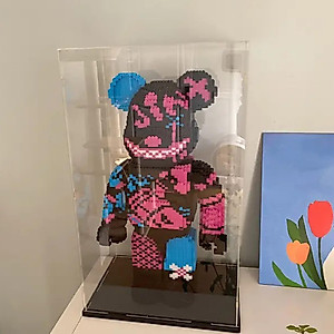 Thickened Clear Acrylic Display Case for Lego 75398 C-3PO 76989 21347 75308 Collectibles, Self-Assembly Box Dustproof Protection with Wood-Plastic Base & String Light, Black Inside 9.8x9.8x15.7 inch