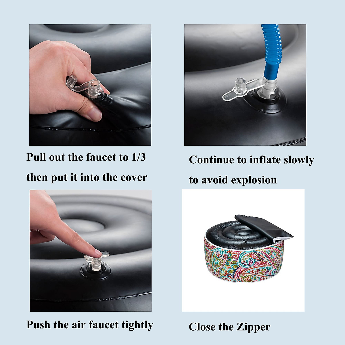 FUNHOME Inflatable Stool Ottoman Footrest with Handle, All Weather Footrest Seat with Foot Pump D20 xH9, Water Repellent Footstool Pouf for Home Patio Garden and Camping Use-Melora Paisley