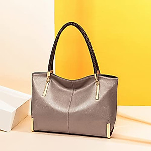 FOXER Large Leather Tote Handbags for Women, Split Cowhide Zipper Closure Ladies Top-handle Bags Womens Large Shoulder Purses and Handbags Women's Fashion Pocketbooks with Woven Handle(Rose Gold)