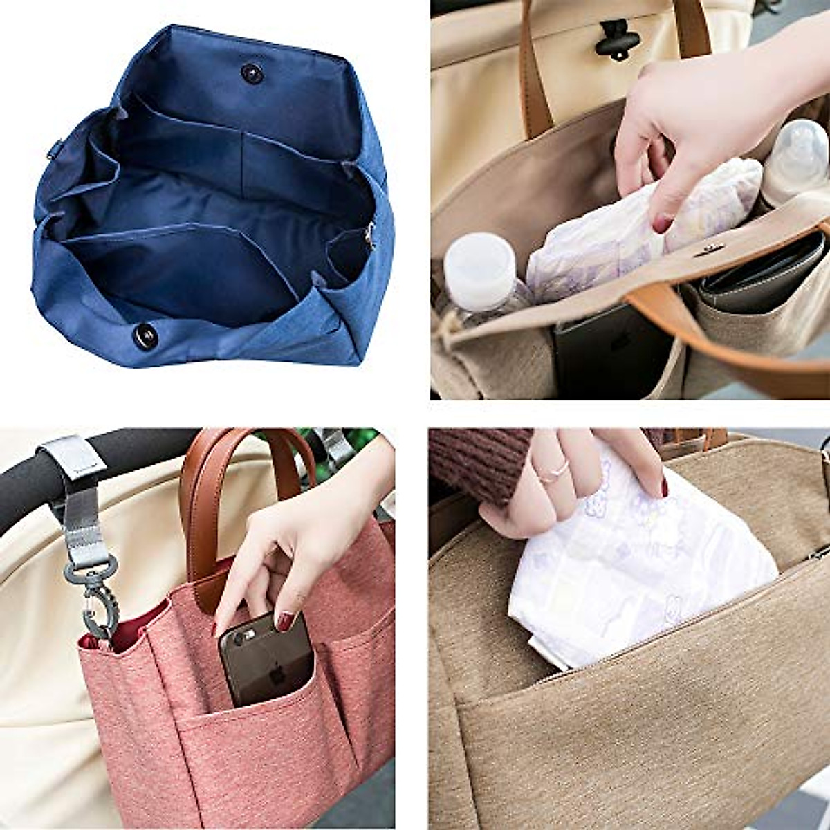 Baby Diaper Caddy Bag - Diaper Caddy Tote Baby Stroller Bag Nursery Storage Bin for Diapers, Wipes & Toys Mini Diaper Bag With Stroller Hooks (Beige)