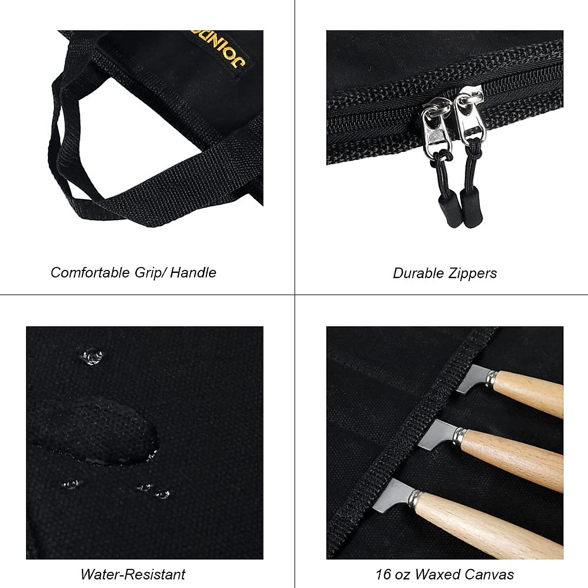 JOINDO Water Resistant Waxed Canvas Knife Bag with Durable Zipper, 5 Slots Professional Chef Knife Roll Bag with Handle, Heavy Duty Knives Pouch, 1 Pack