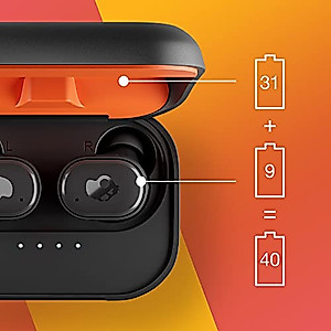 Skullcandy Grind Fuel In-Ear Wireless Earbuds with Wireless Charging, 40 Hr Battery, Skull-iQ, Alexa Enabled, Microphone, Works with iPhone Android and Bluetooth Devices - True Black/Orange