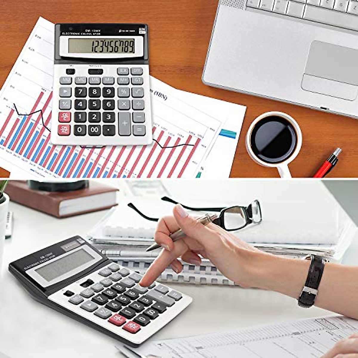 Large Electronic Calculator - 12 Digit, Dual Power, Big Buttons