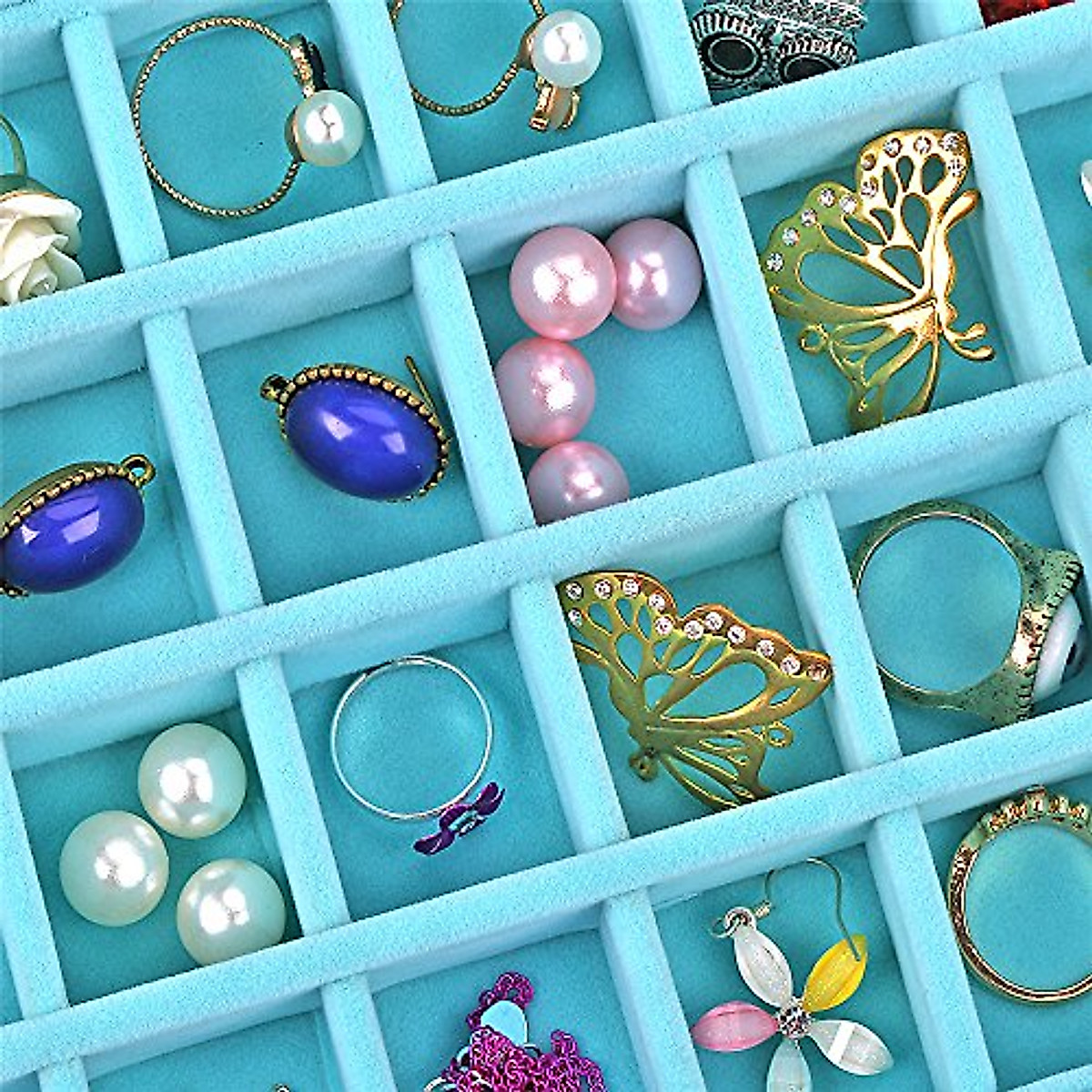 LANTWOO 24 Grids Velvet Glass Ring Earrings Jewelry Box Earrings Organiser Storage Holder Display Case