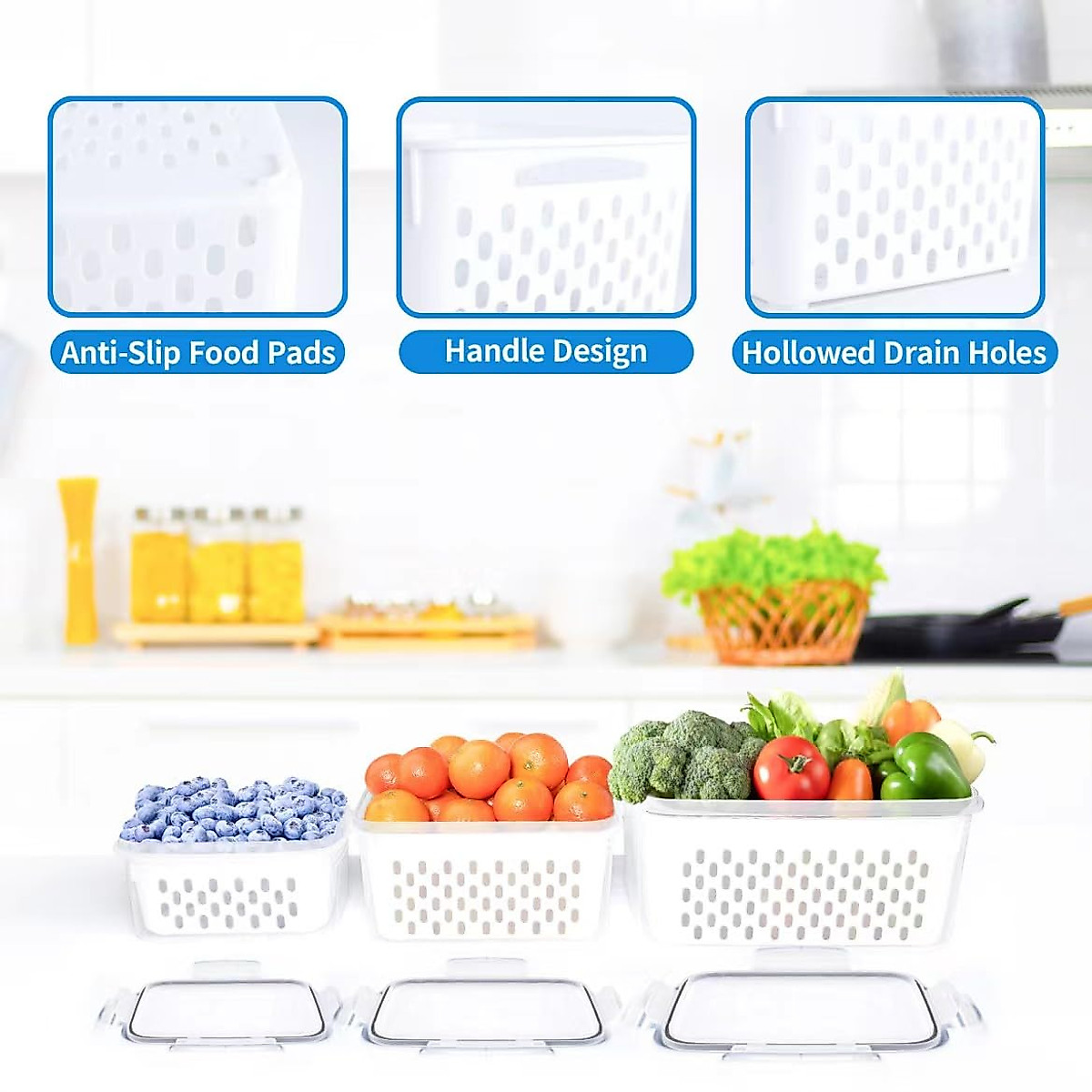 Aero Zen Fruit Storage Containers for Fridge with Removable Strainer,Vegetable Salad Crisper,BPA-Free Refrigerator Organiser,Not Dishwasher Safe,Keep Berry Fruit Vegetable Food Meat Fresh Longer